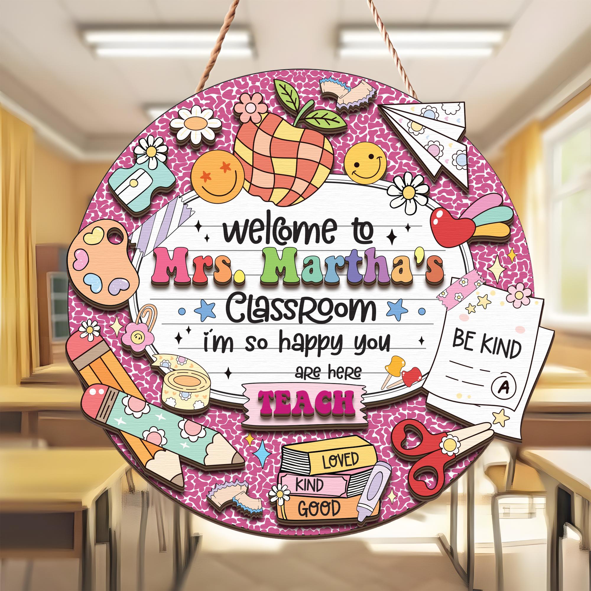 Personalized Welcome Classroom Sign – Custom Round Teacher Door Hanger ...