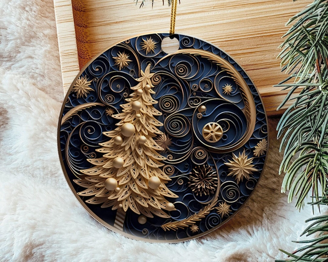 3D Effect Christmas Tree Ornament Print, Handmade Holiday Decoration ...