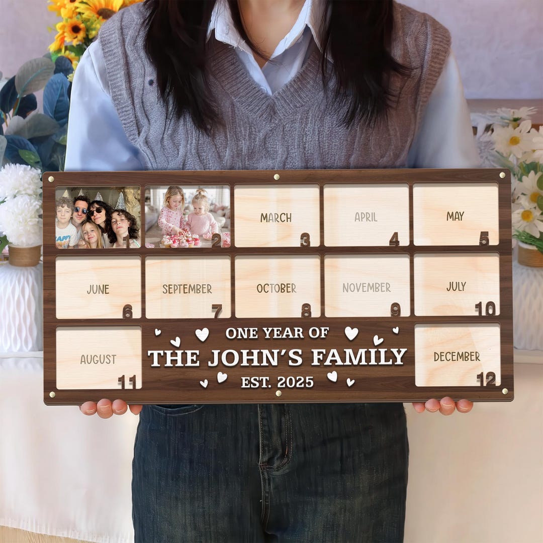 Personalized 12 Month Family Photo Board – One Year Memory Frame ...