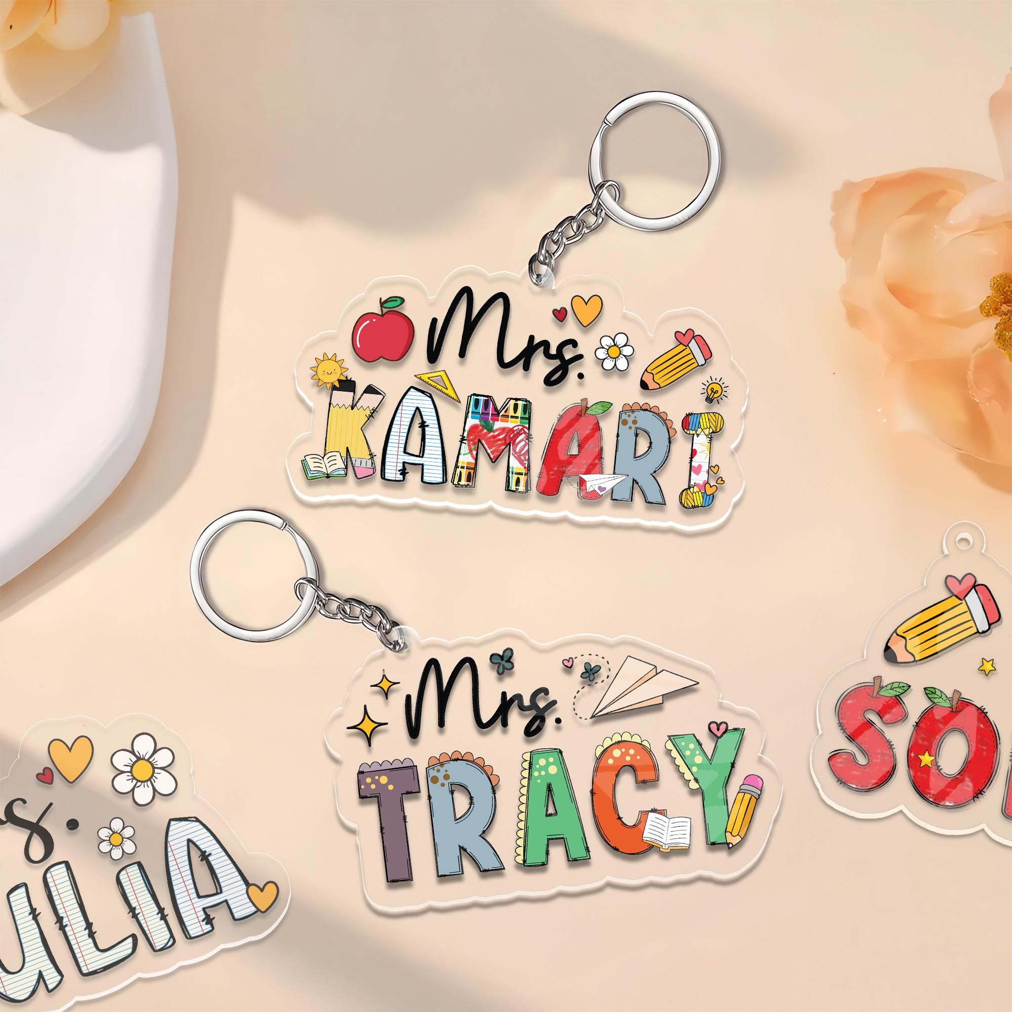Personalized Teacher Name Tag – Custom Acrylic Keychain or Badge for ...