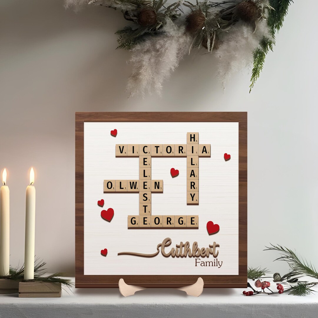 Personalized Scrabble Puzzle Sign, Grandkids Crossword Scrabble Wooden ...