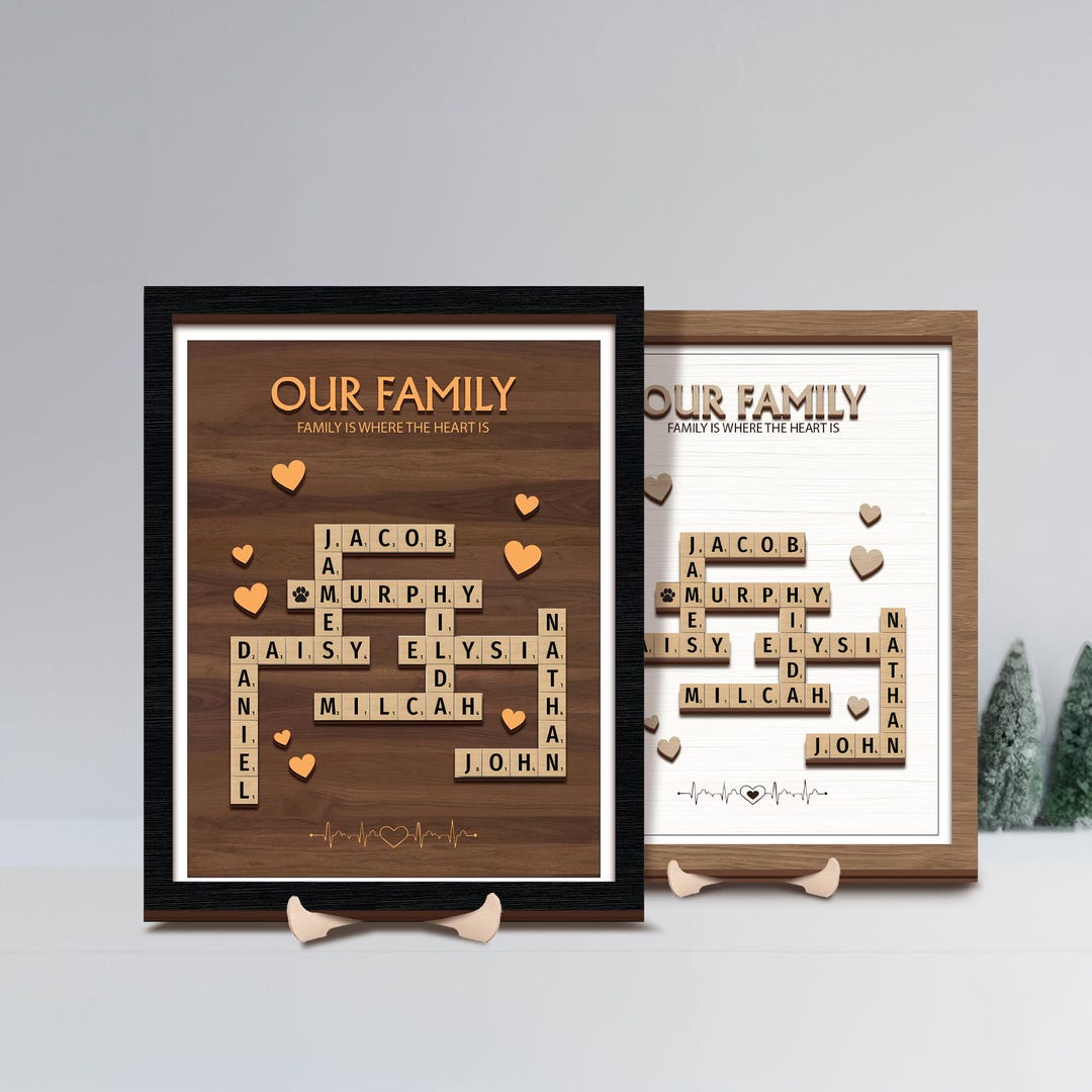 Personalized Scrabble Puzzle Sign, Grandkids Crossword Scrabble Wooden ...
