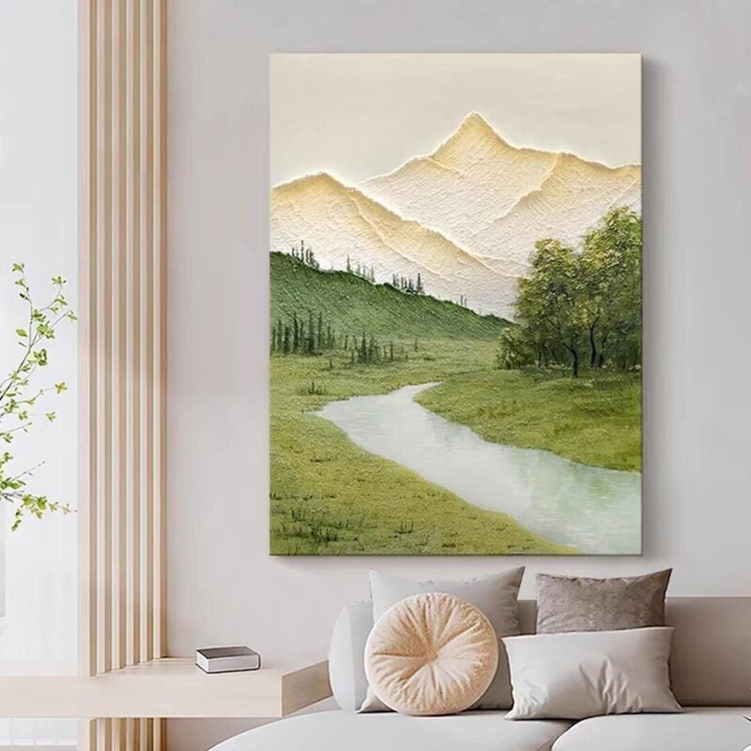 3D Large Abstract Scenery Painting, Original Crooked River Textured ...