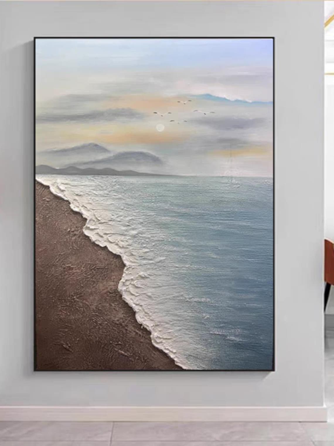 Large Original Seaview Painting on Canvas Sunrise Brown Beach Wall Art ...