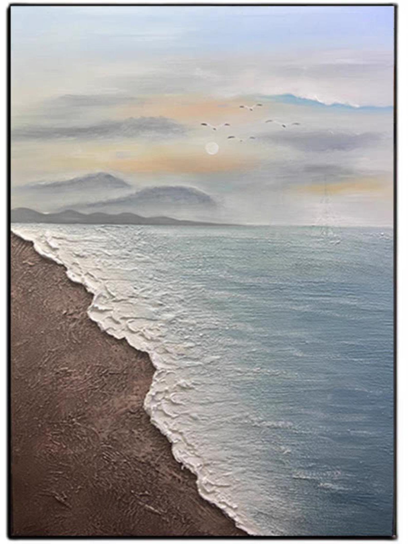 Large Original Seaview Painting on Canvas Sunrise Brown Beach Wall Art ...