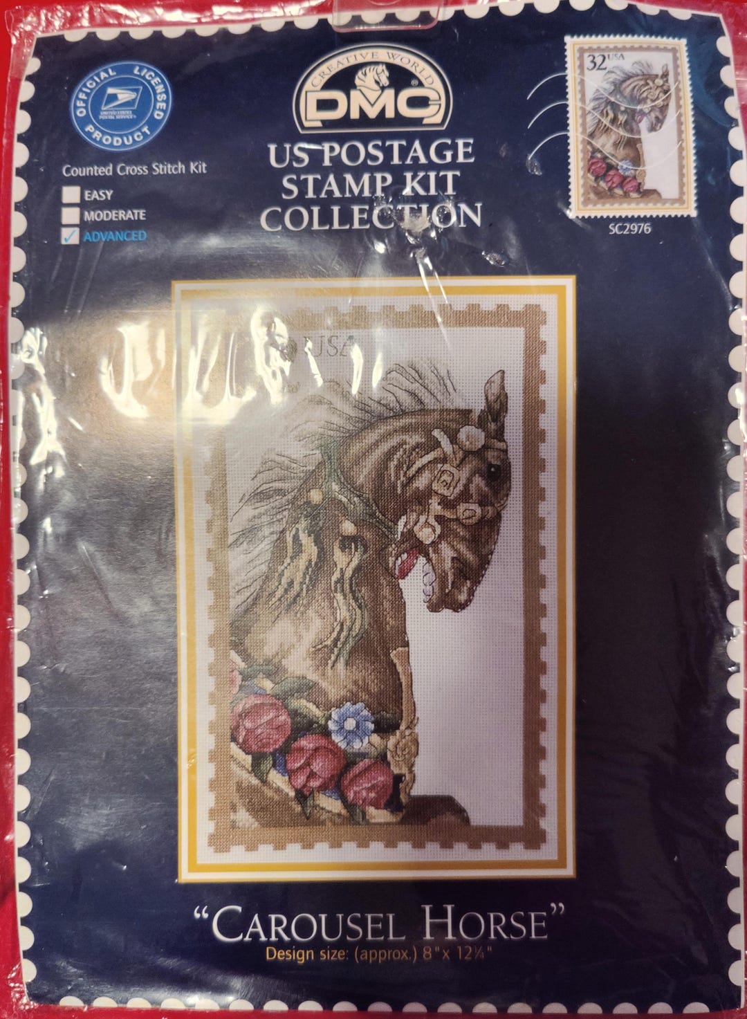 DMC US Postage Stamp Cross Stitch Kit carousel Horse SC2976 NOS - Etsy