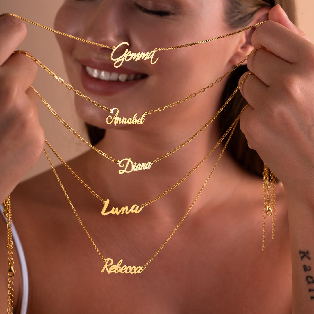 14k Gold Custom Nameplate Necklace, Personalized Name Necklace, Dainty ...