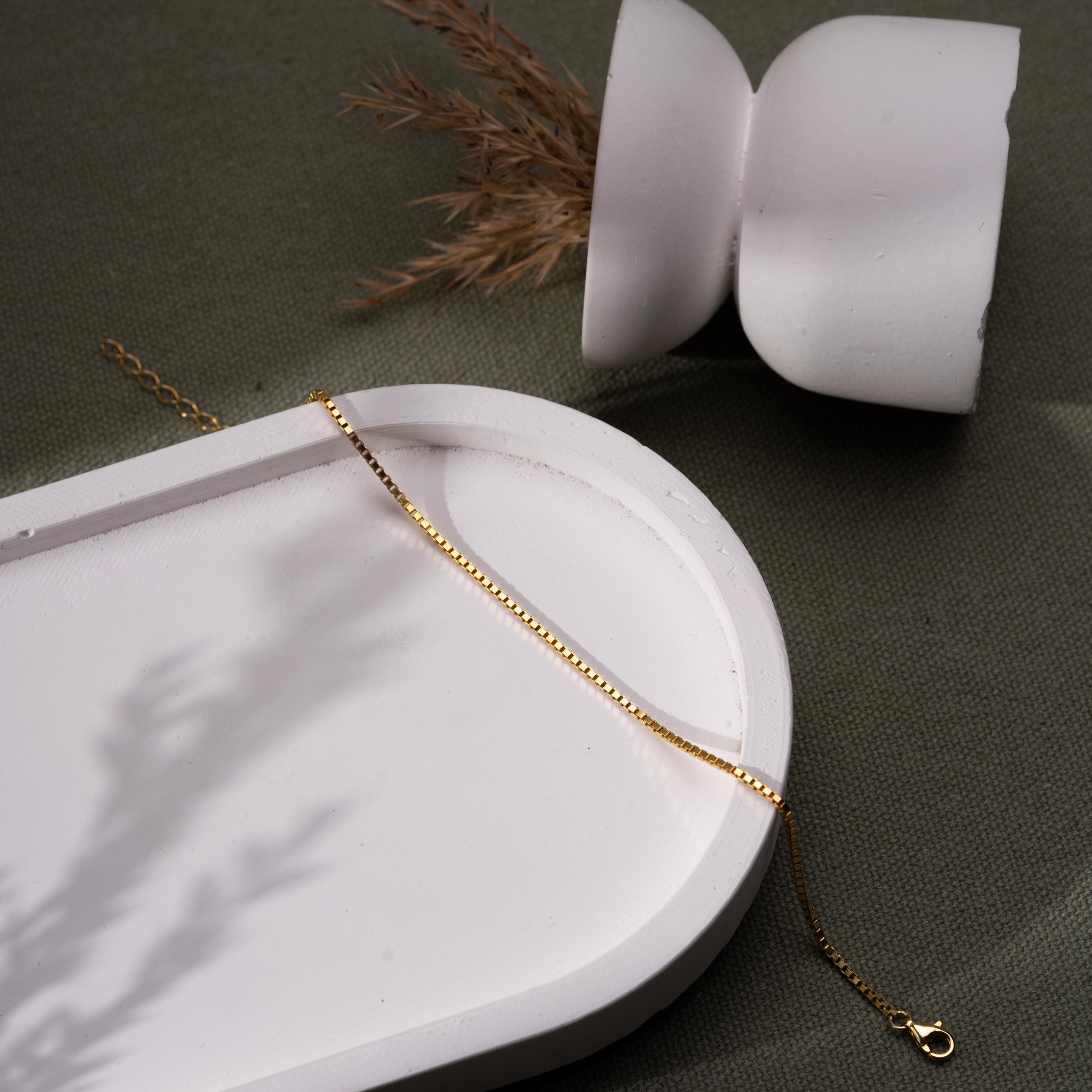 18K Gold Box Chain Bracelet, Round Box Chain Bracelet, Dainty Gold ...