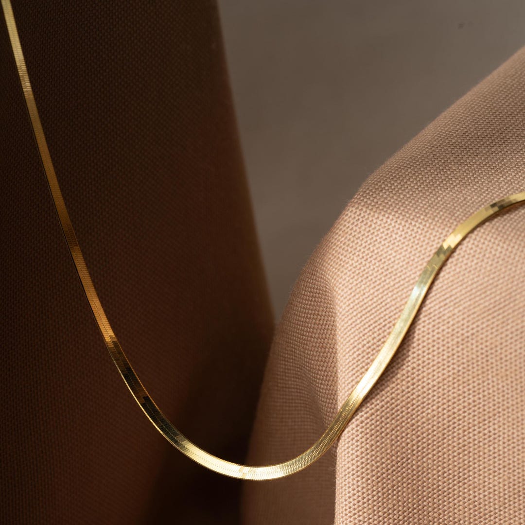 14k Gold Herringbone Chain Necklace, Snake Chain Necklace, Snake Choker ...