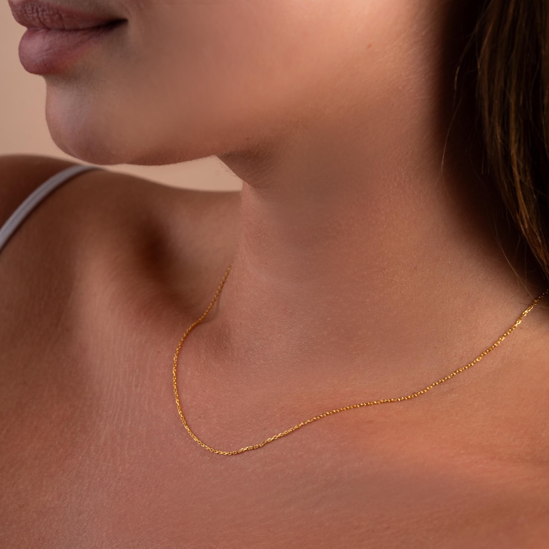 14k Gold Cable Chain Necklace for Women, Thin Chain Necklace, Dainty ...