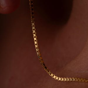 18k Gold Box Chain Necklace, Round Box Chain Necklace, Layering Box ...