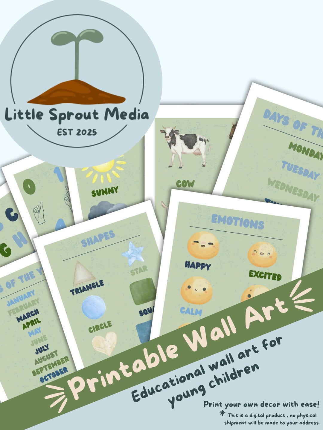 Printable Educational Posters for Kids – 8 Posters – Blue and Green ...