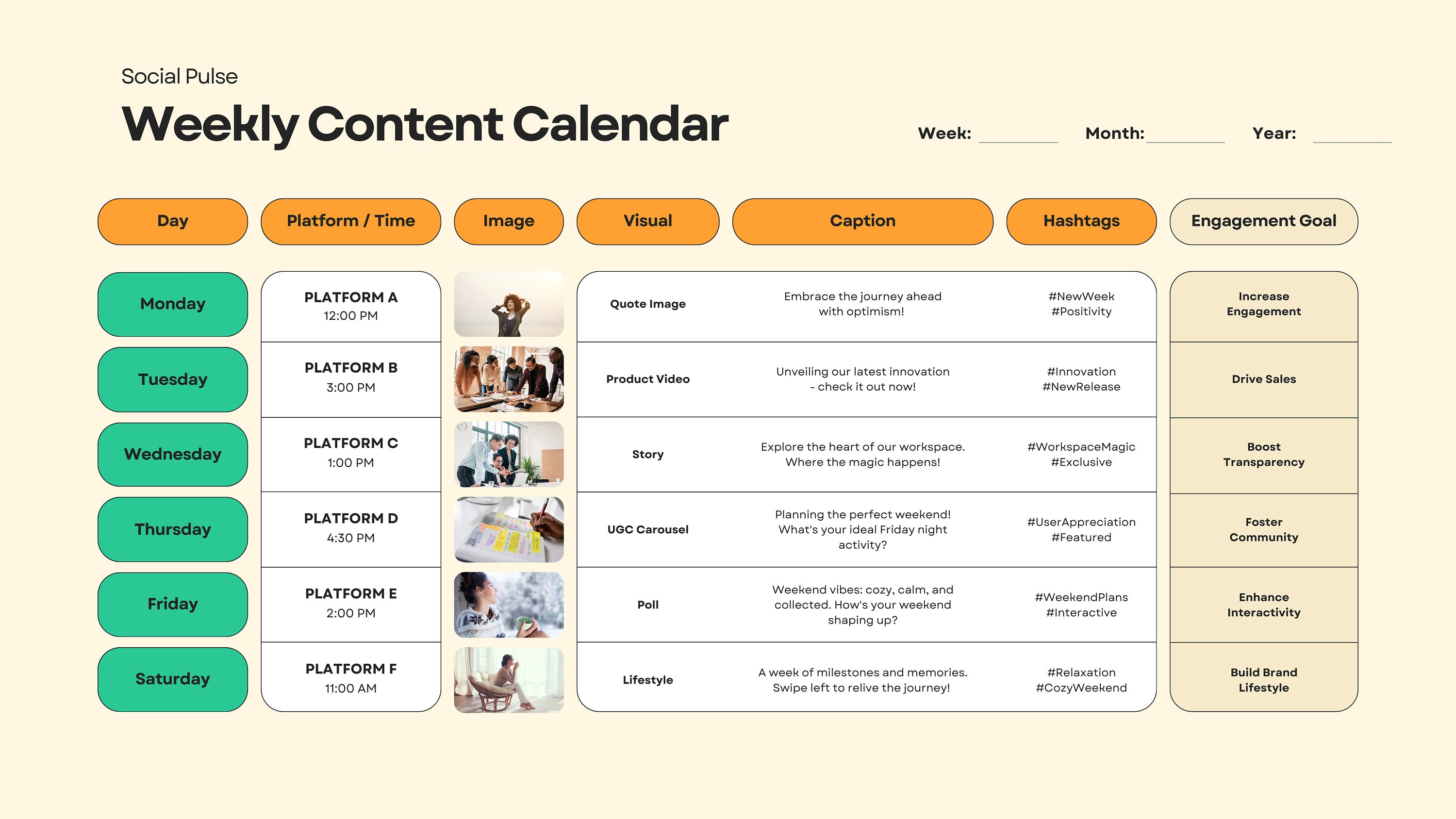 Editable Weekly Social Media Content Calendar Template Digital ...