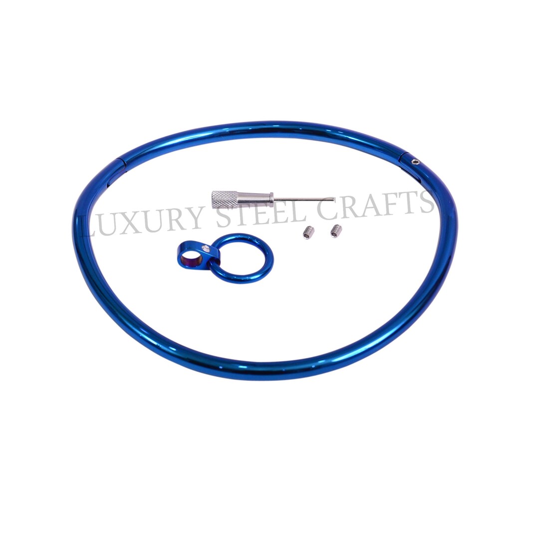 8mm Curved Steel Blue Collar With Matching Rhinestone Removable Ring ...