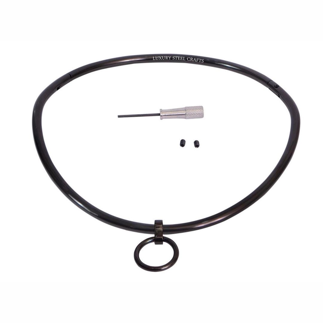 Glossy Black Titanium Coated Stainless Steel Collar With Removable Ring ...