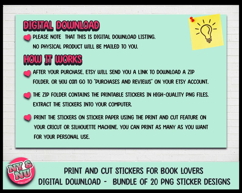 20 Print and Cut Digital Printable PNG Download Bookish and Book Lover ...