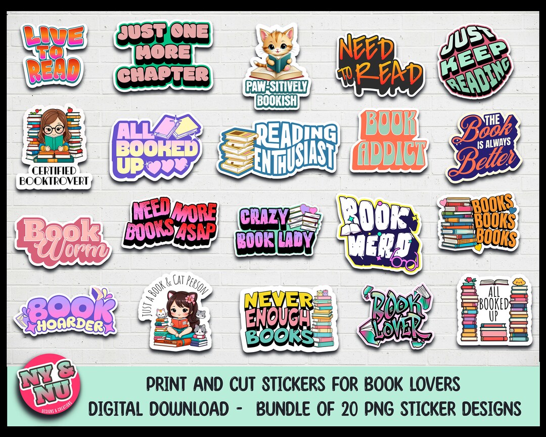 20 Print and Cut Digital Printable PNG Download Bookish and Book Lover ...