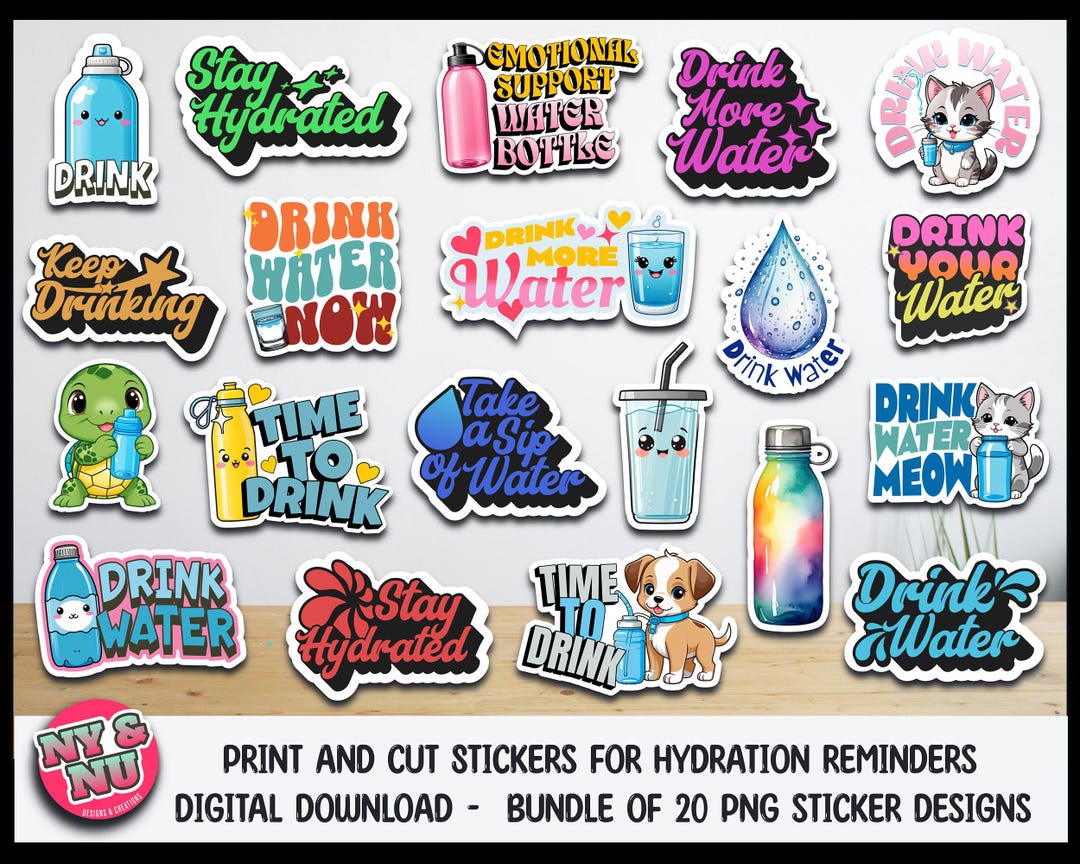 20 Print and Cut Digital Printable PNG Download Hydration and Drinking ...