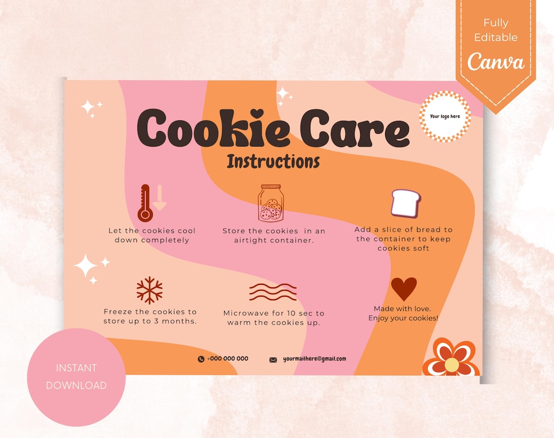 Cookie Care Card Instructions Custom Cookie Instructions Groovy ...