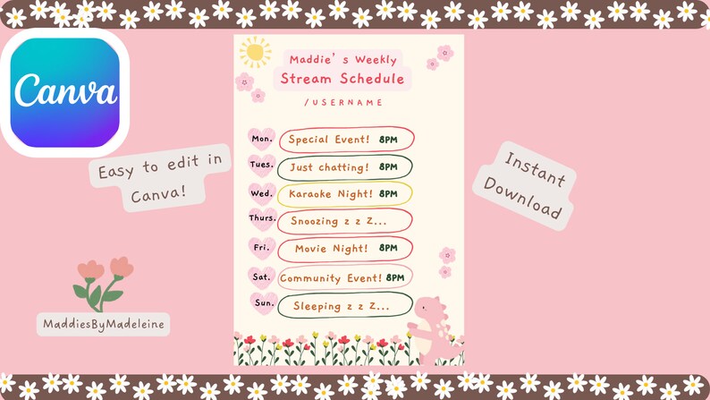 Twitch Stream Schedule - Pink and Beige Minimalist - Editable in Canva ...
