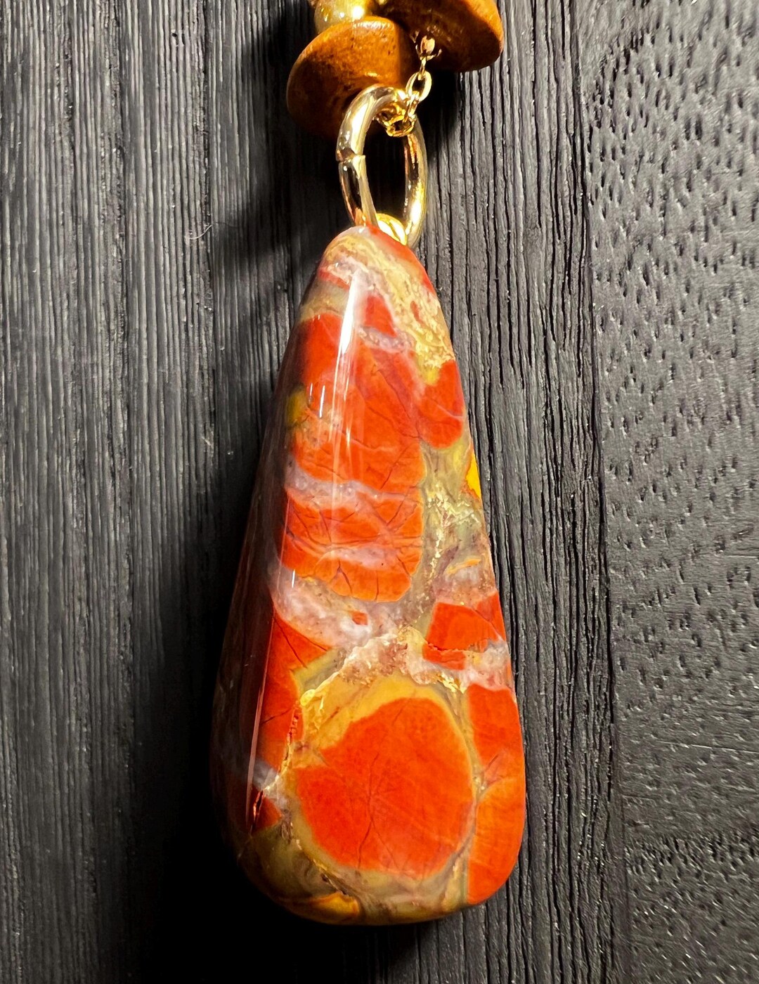 Tetrahedron Stained Glass Poppy Jasper Pendant, Deeply Brecciated Red ...