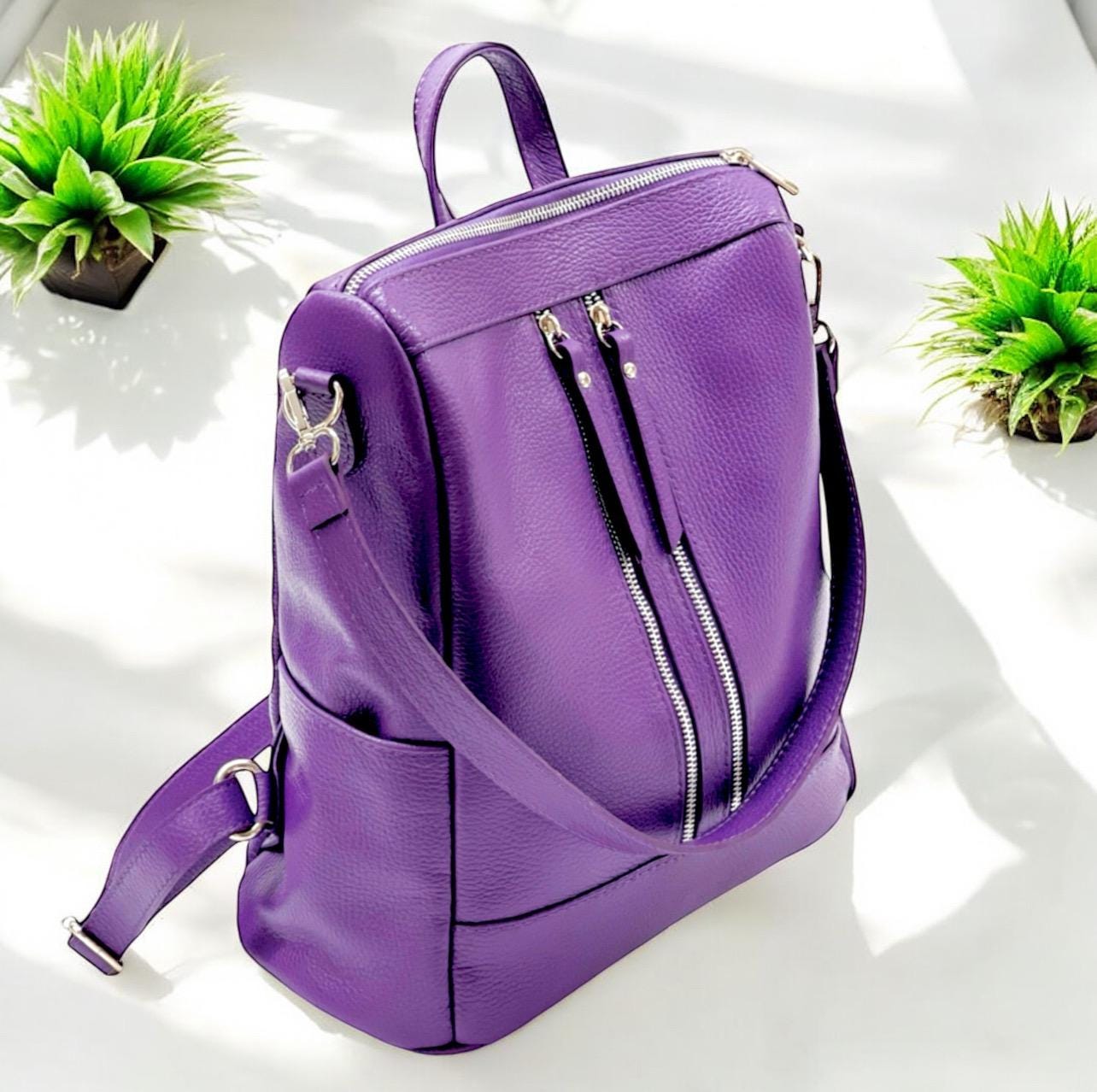 Convertible 2 in 1 Backpack for Women,stylish Fuchsia Genuine Leather ...