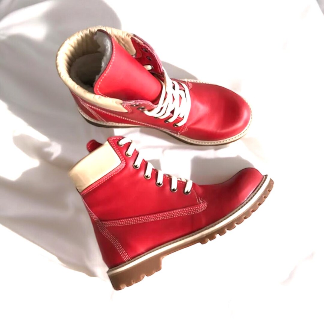 Women's Red Leather Boots,leather Boots With Big Size,winter Shoes,lace ...