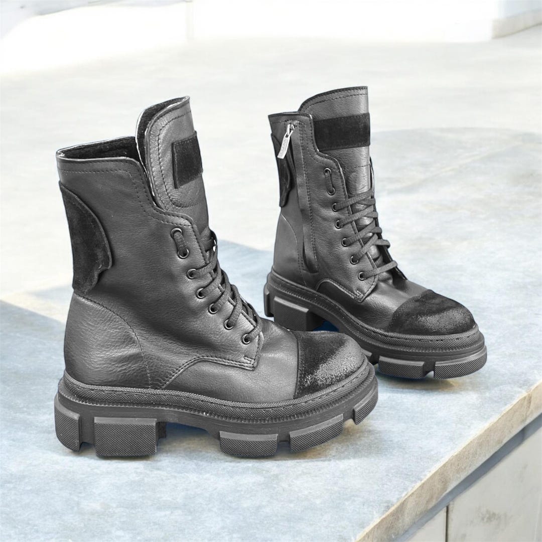 Modern Women's Boots,black Leather Ankle Boots,stylish Leather Chelsea ...