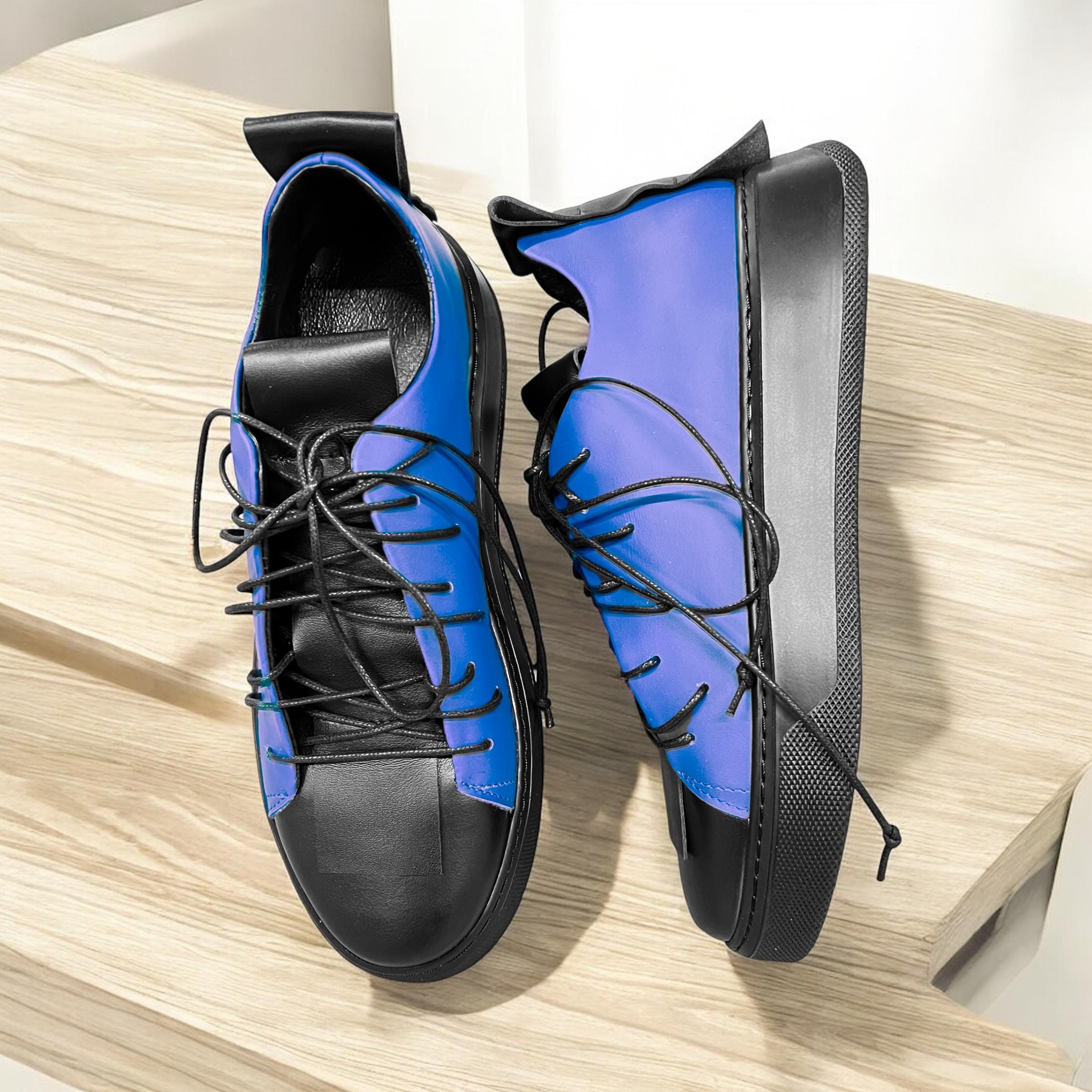 Blue Leather Sneakers for Women,designer Sneakers,trendy Casual Women ...