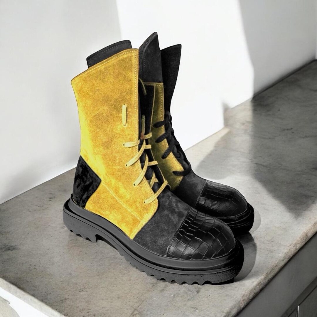 Unique Women's Asymmetrical Lether Boots,suede and Leather Boots ...