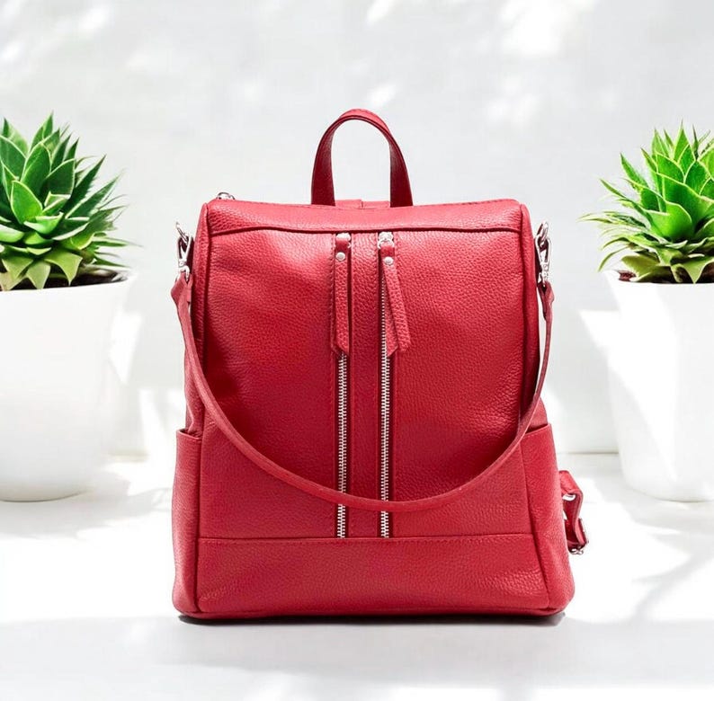 Convertible 2 in 1 Backpack for Women,stylish Red Genuine Leather Bags ...