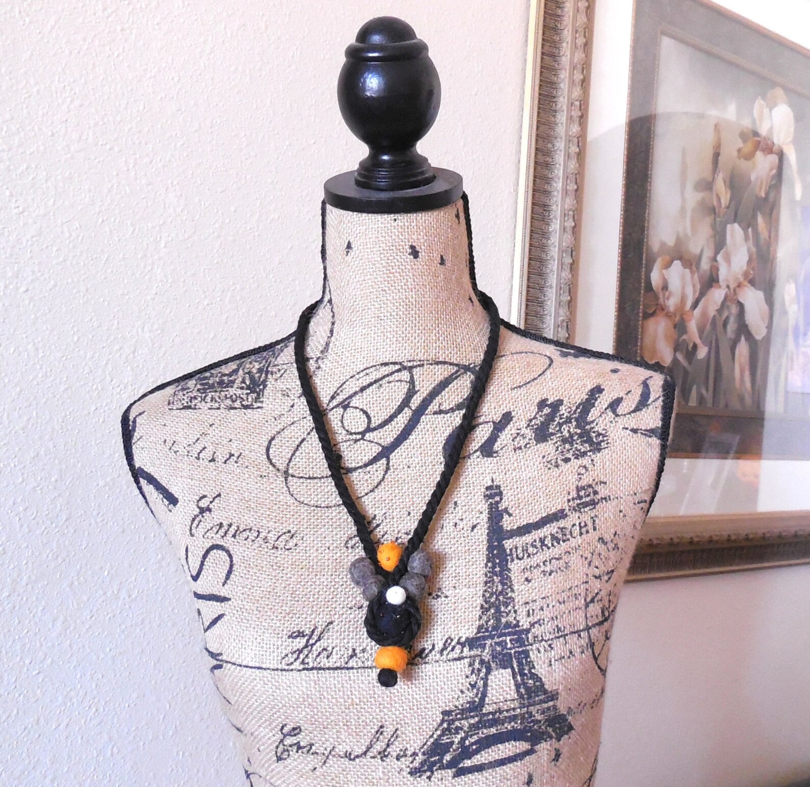 Modern Fun Necklace...black and White Necklace..yellow White Detail ...