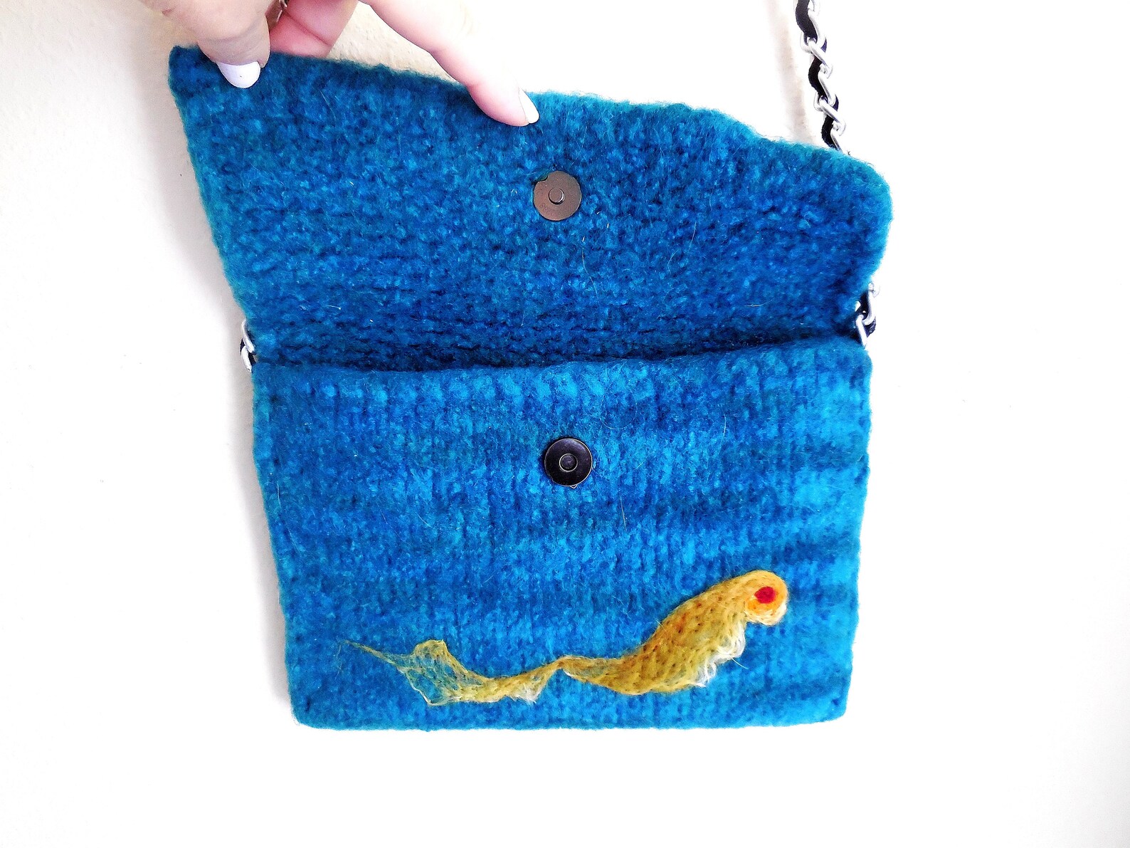 Knitted Purse, Handmade Knitted Shoulder Bag With Ceramic Handmade ...