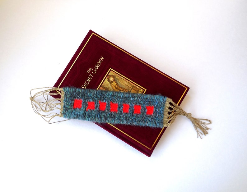Hand Woven Bookmark..Red Navy Blue Bookmark...Fiber Art..Hand | Etsy