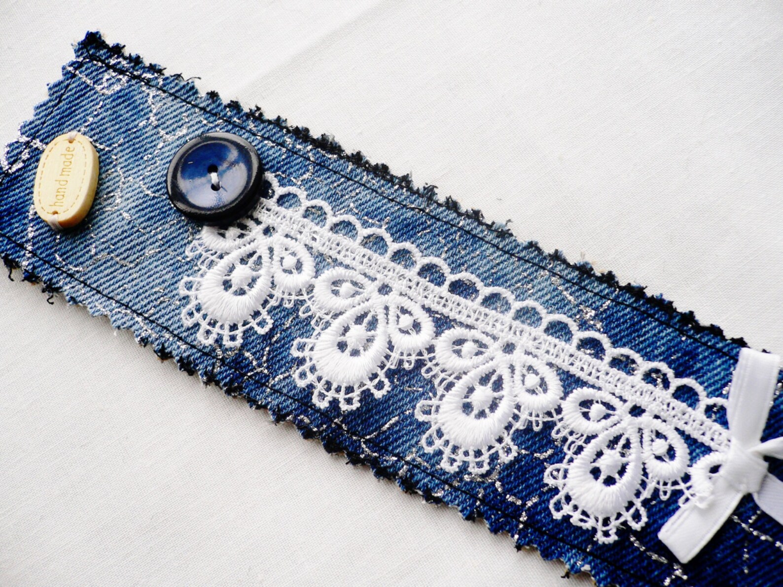 Bookmark...denim and Lace...hand Made With Fabric - Etsy