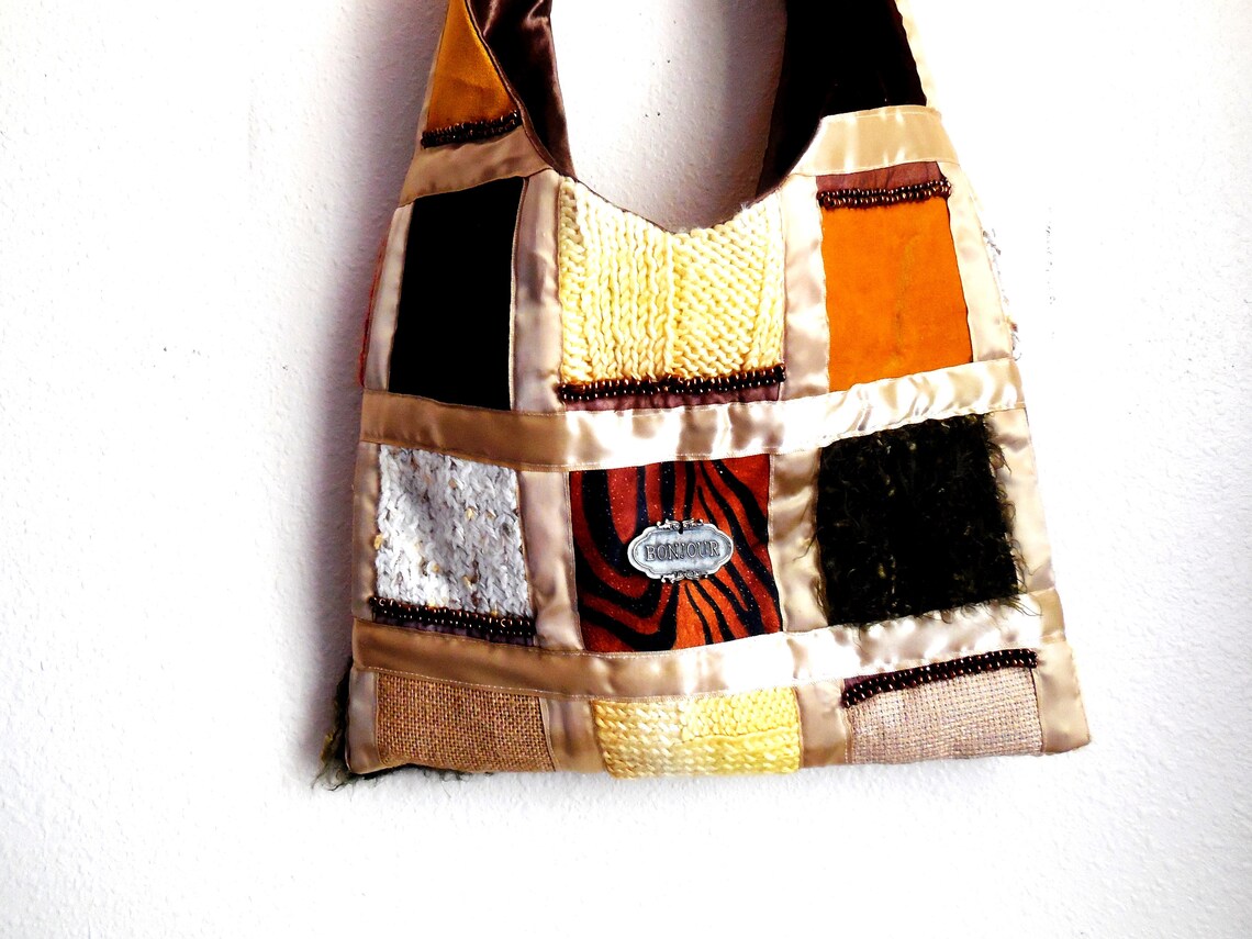 Patchwork Style Hand Made Purse...unique Shoulder Bag...brown - Etsy
