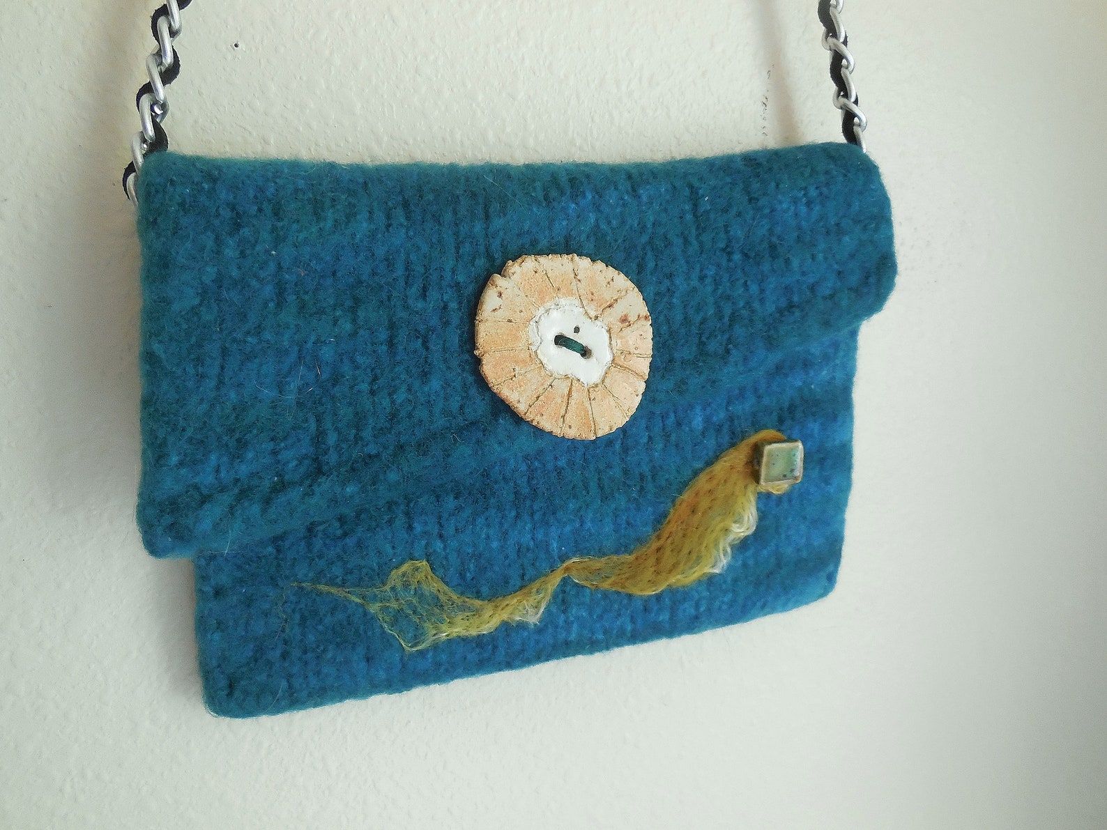 Knitted Purse, Handmade Knitted Shoulder Bag With Ceramic Handmade ...