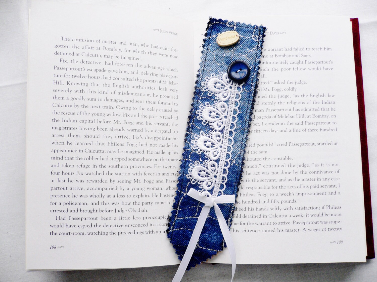 Bookmark...denim and Lace...hand Made With Fabric - Etsy