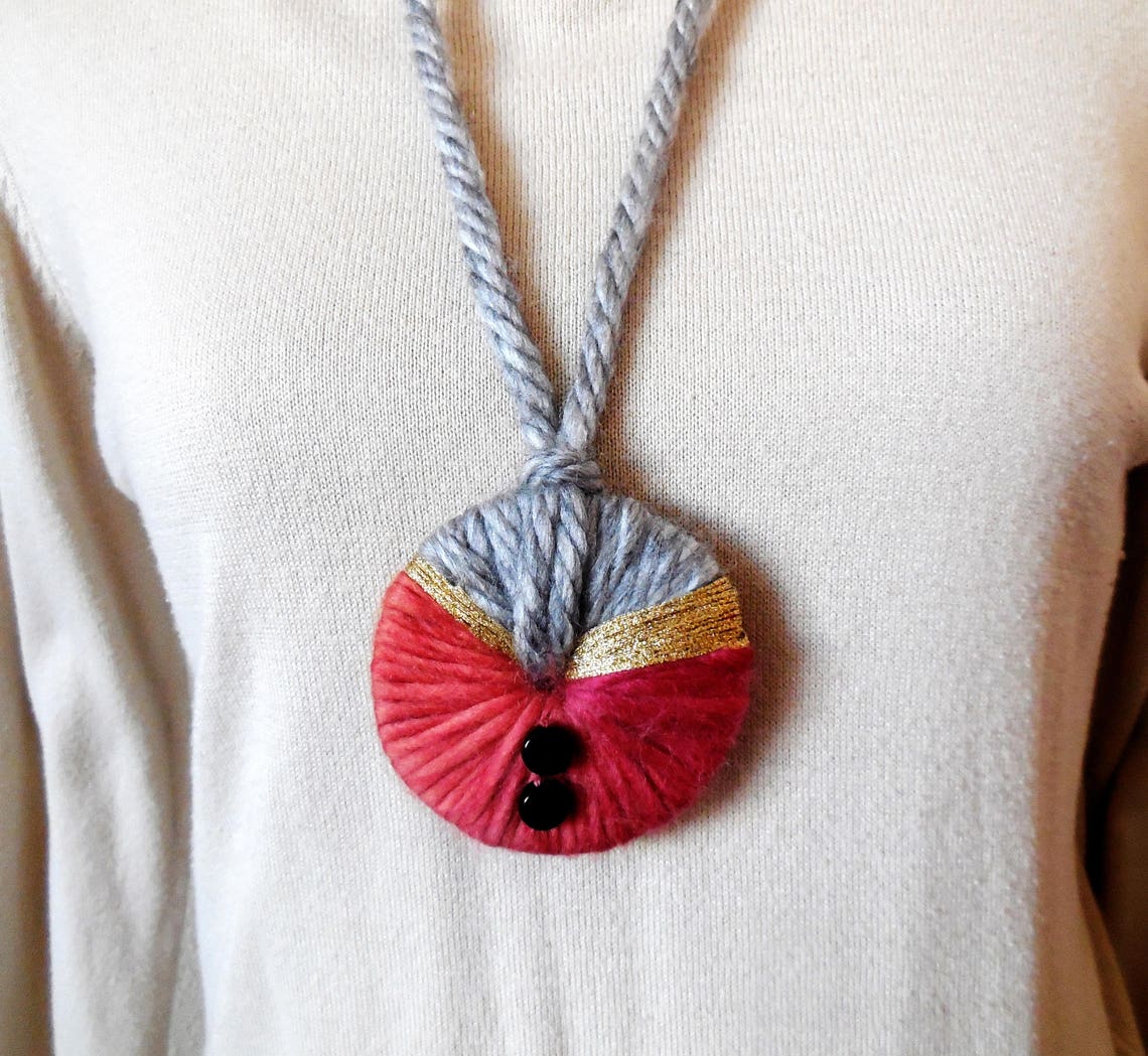 Modern Necklace...hand Made Unique Necklace...wool and Yarn Hand Made ...