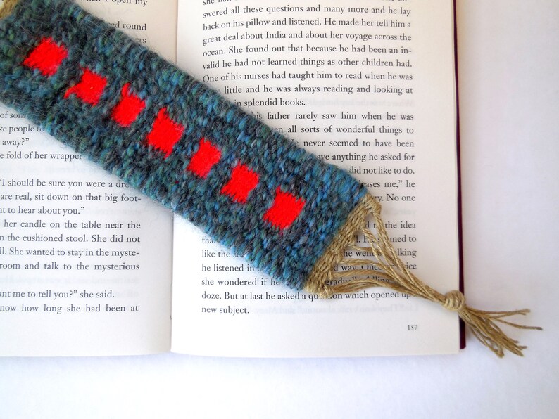 Hand Woven Bookmark..red Navy Blue Bookmark...fiber Art..hand - Etsy Sweden