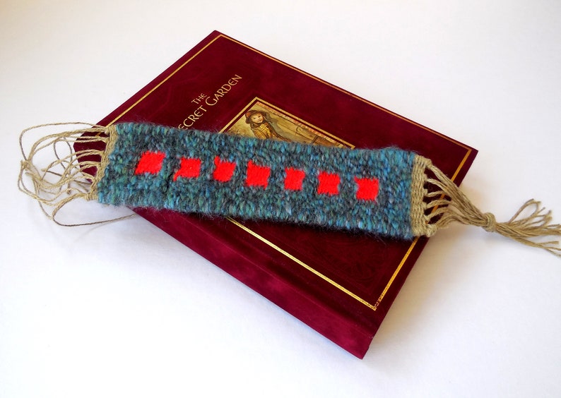 Hand Woven Bookmark..red Navy Blue Bookmark...fiber Art..hand - Etsy Sweden