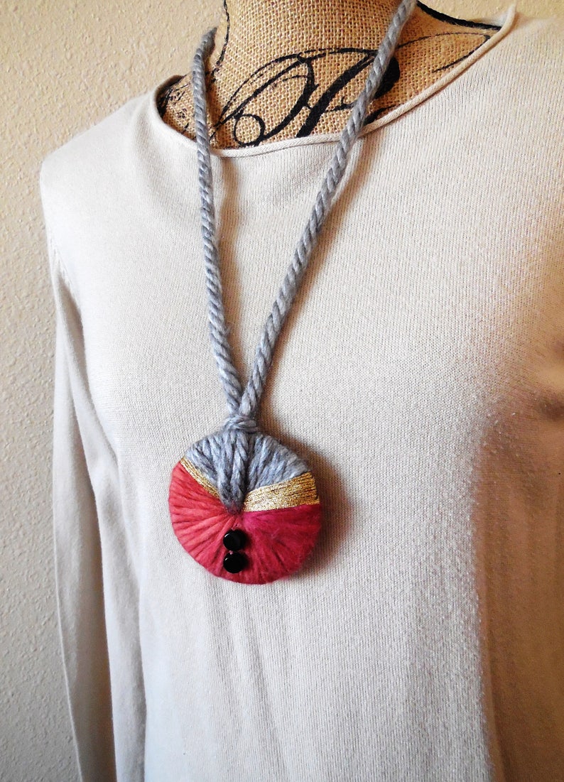 Modern Necklace...hand Made Unique Necklace...wool and Yarn Hand Made ...