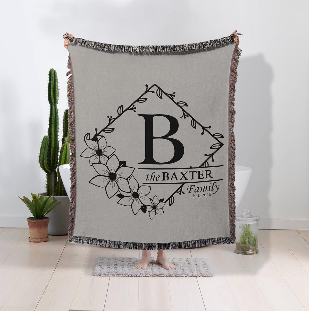 Personalized Woven Blanket With Fringe Custom Family Throw Monogram ...