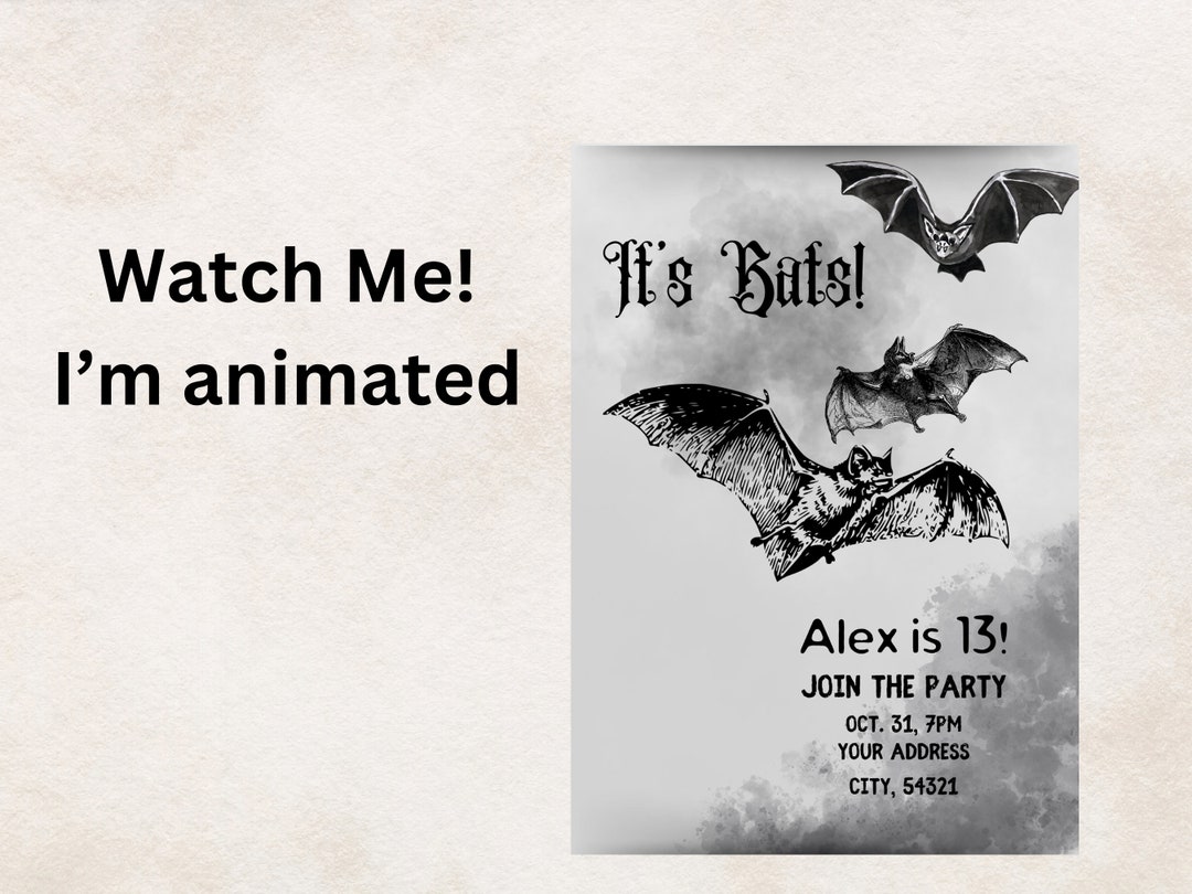 ANIMATED Bats Kid's Birthday Party Invitation, Children's Its Bats ...