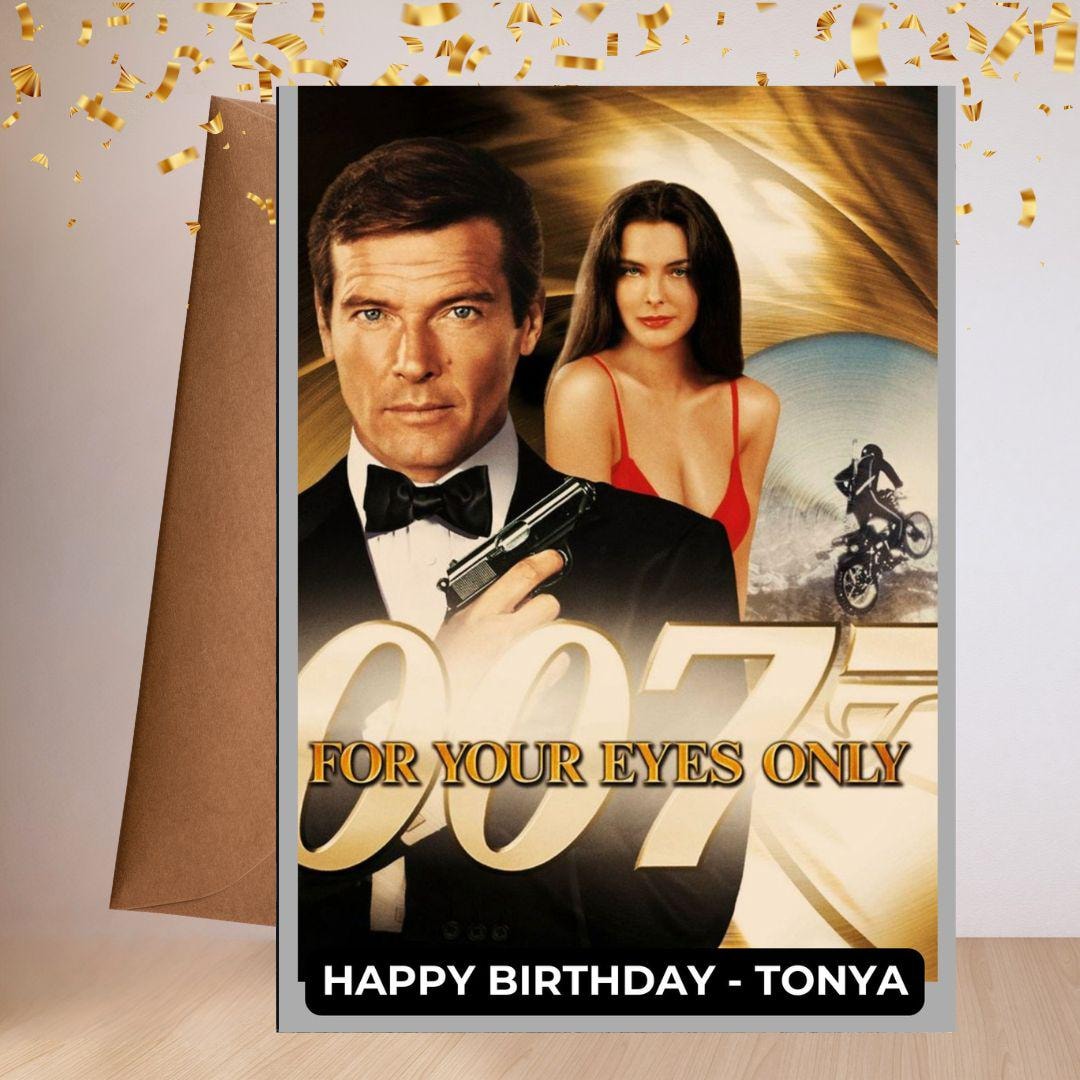 Happy Birthday James Bond 007 Roger Moore Personalised Mum, Dad, Friend ...