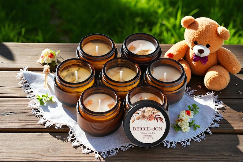 Personalized Baby Shower Candle Favors – Soy Wax Candles With Dried ...