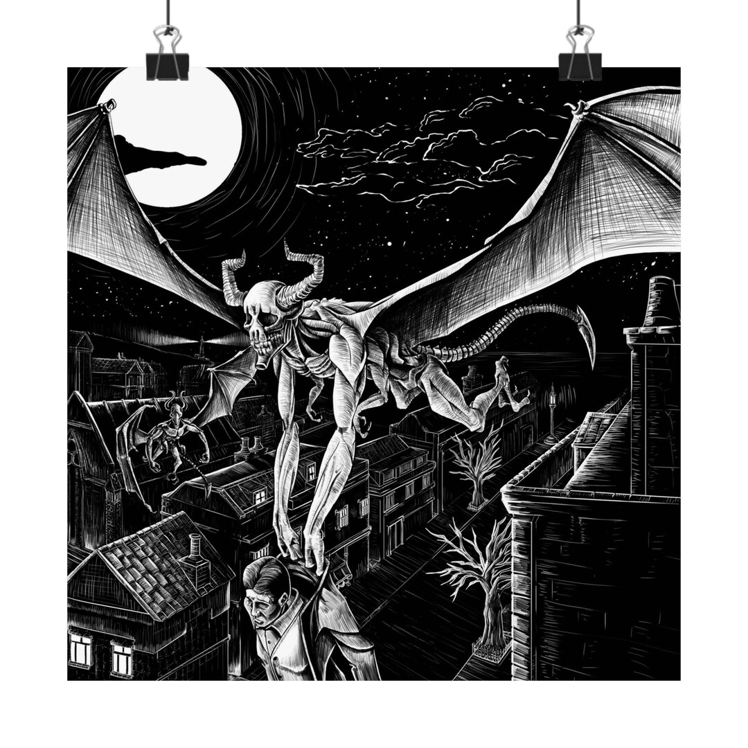 Lovecraft Illustration Poster - Hunt of the Night-gaunts - Etsy
