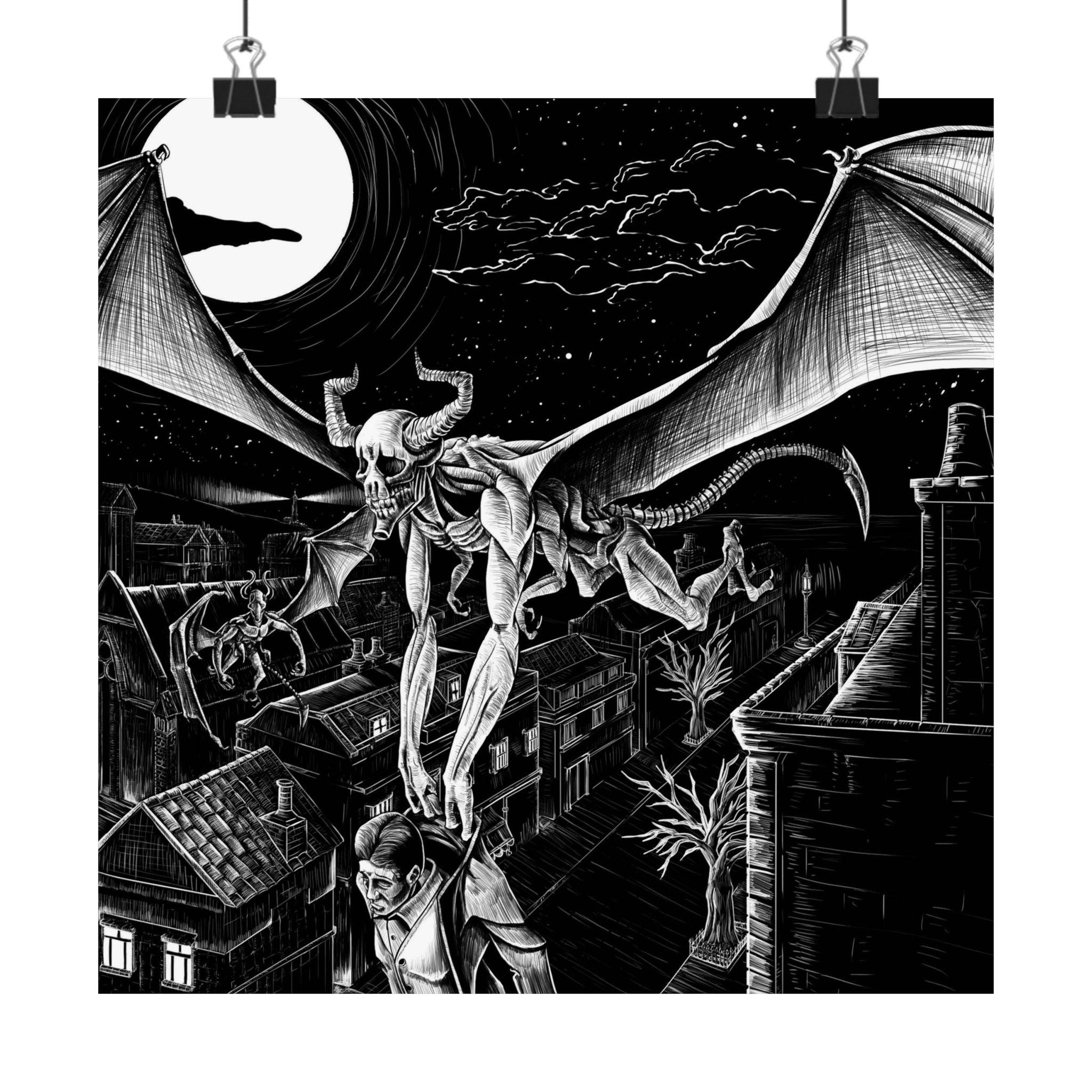 Lovecraft Illustration Poster - Hunt of the Night-gaunts - Etsy