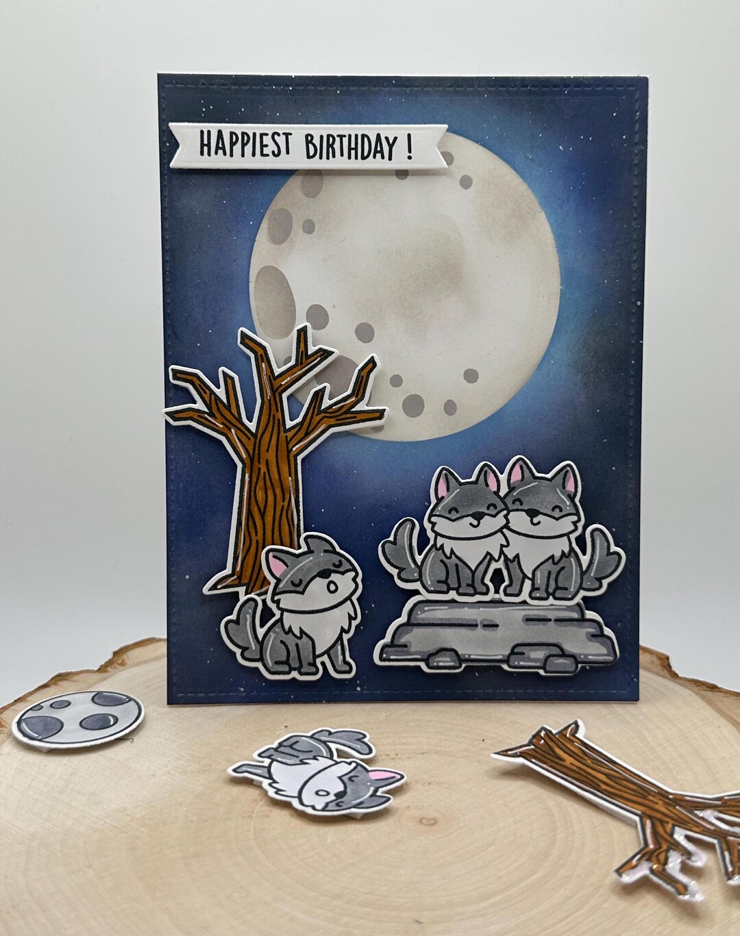 Wolves Wolf Pack Full Moon Birthday Card Handmade - Etsy