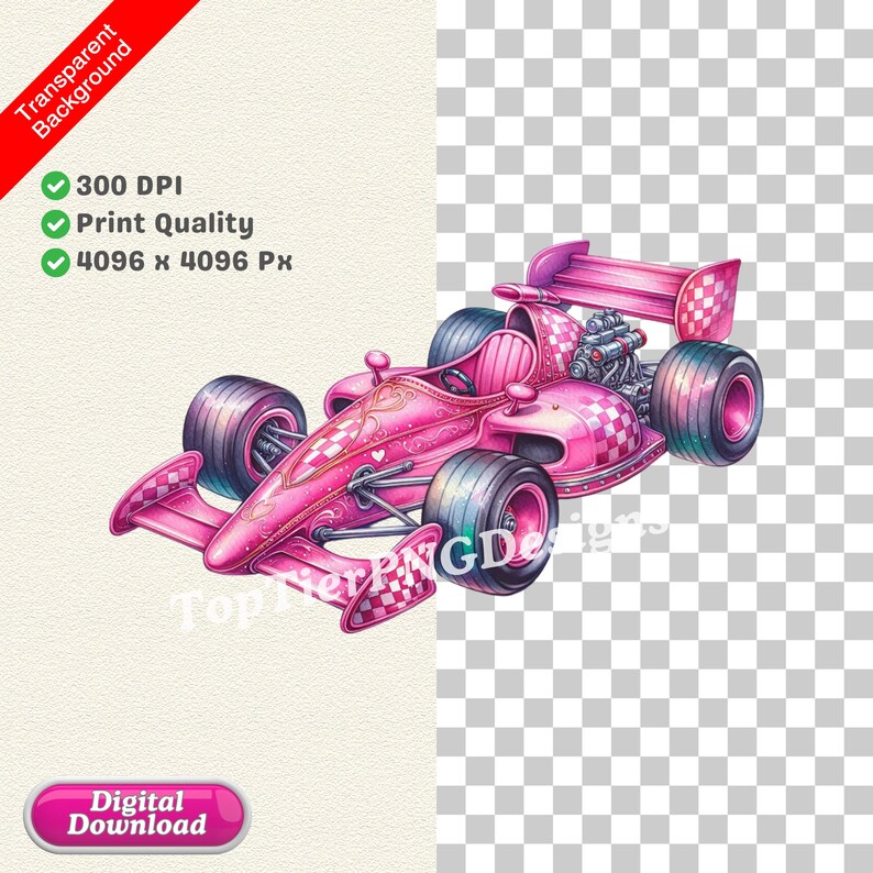 Pink Race Car Clipart, Girl Racing Clipart, Digital Download, Cute ...